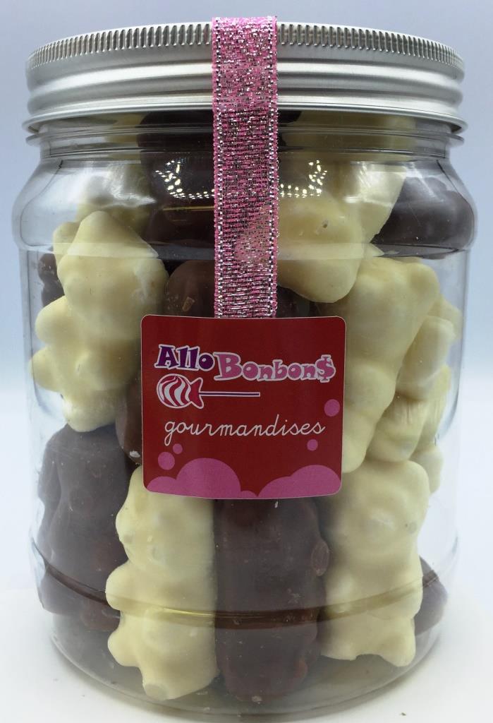 Oursons chocolat lait et blanc, tubo de 350gr - HELLOCANDY
