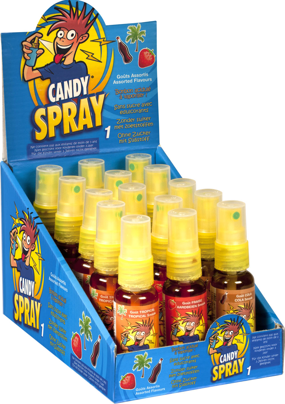 Display de 15 boites Candy Spray bleu - HELLOCANDY